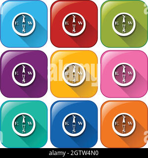 Compass red, blue, green and pink vector icon set. Web icons. Flat ...