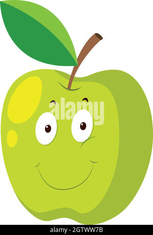 Green apple with facial expression illustration Stock Vector Image ...