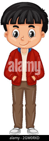A boy wearing jacket cartoon character sticker illustration Stock ...