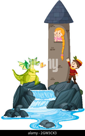 Princess tower cute vector illustration. Hand drawn isolated outlined ...