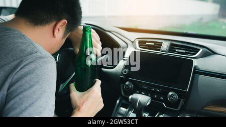 Man Drinking Beer In Car Stock Photo - Alamy