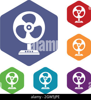 Air cool fan icons of ventilator, blower, blowhole and fan propeller ...