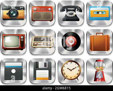 Vintage item icons on white background, stock vector Stock Vector Image ...