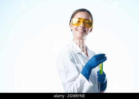female doctor chemical solutions biologist research study isolated ...