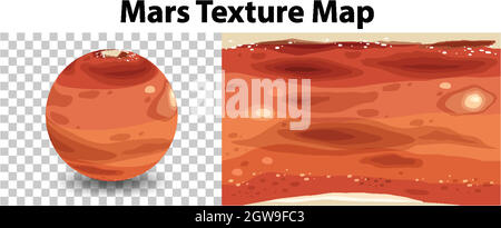 Mars planet on transparent with Mars texture map illustration Stock ...