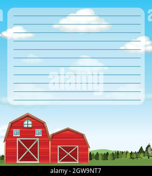 Border template design with red barn and chicken illustration Stock ...