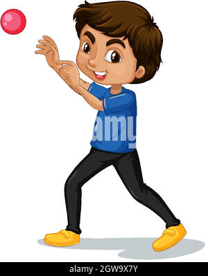 A boy throwing ball cartoon character sticker illustration Stock Vector ...
