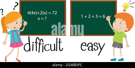 Opposite adjectives difficult and easy illustration Stock Vector Image ...