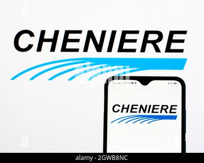 In this photo illustration, Cheniere Energy, Inc. logo seen displayed ...