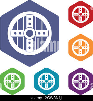 Round protective shield set icons Stock Vector Image & Art - Alamy