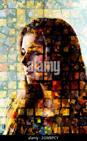 portrait young brunette woman in leather jacket standing outside Stock ...