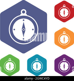 Compass icons set of north, south, east and west direction. Map symbol ...