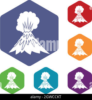 Volcano collection. Rock exploding with magma, smoke and ashes ...