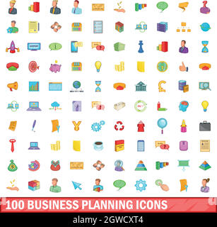 100 business planning icons set, cartoon style Stock Vector Image & Art ...