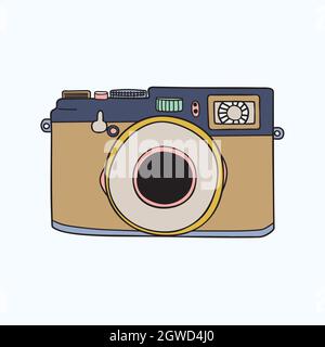 Vintage cameras. Hand drawn polaroid picture. Retro film video. Colored ...