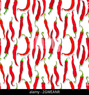 Seamless repeating pattern with chili peppers. Vector red and green ...