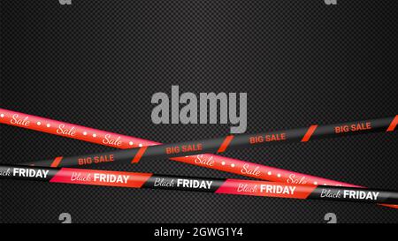 Black Friday red warning tapes, ribbobs. Template for black Friday sale ...