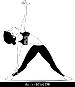 Young woman with lithe figure bends a body isolated black on white ...