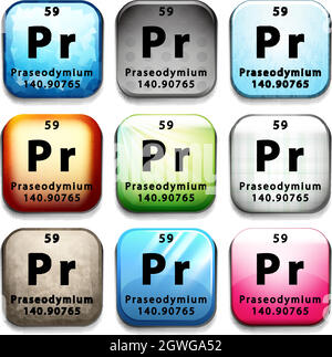 Praseodymium icon. Pr chemical element. Atomic number 59. Mass 140.91 ...