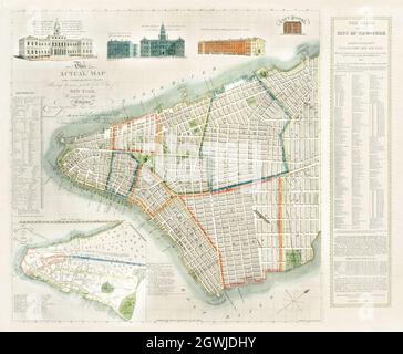 Vintage plan of New York city from 19th century. Maps are hand ...