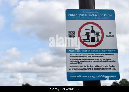 Public Spaces Protection Order notice outdoors on wall, UK. Isolated ...