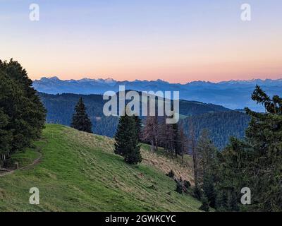 Schnebelhorn, highest point in the canton of Zurich. Sunset on the hill ...