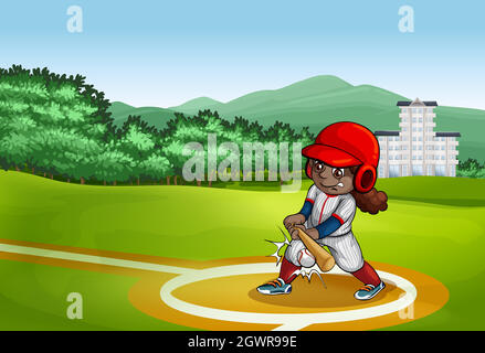 Cartoon illustration of a girl hitting a baseball Stock Vector Image ...