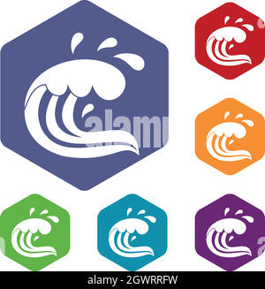 Water wave line icons. Flowing river water and sea wave marks, outline ...
