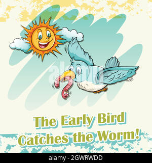 English idiom the early bird catches the worm template illustration ...