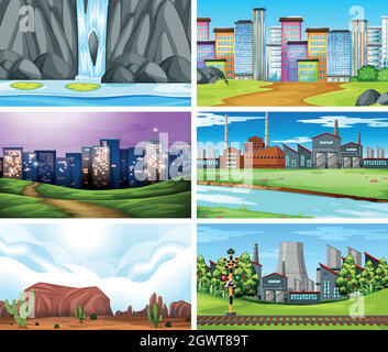Set of urban and rural landscape illustration Stock Vector Image & Art ...