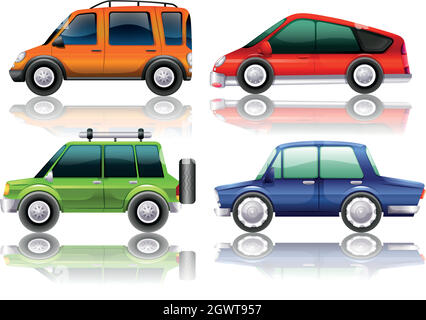 Illustration of the different kinds and colors of cars on a white ...