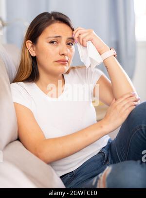 Woman who crying and thinking about troubles Stock Photo - Alamy