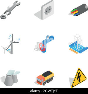Electric power isometric icons. Energy generator, solar panels and ...