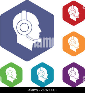Operator in headset icons set Stock Vector Image & Art - Alamy