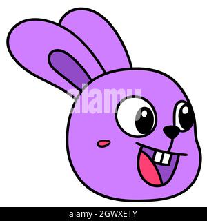 purple rabbit head emoticon with long ears, happy smiling face, doodle ...