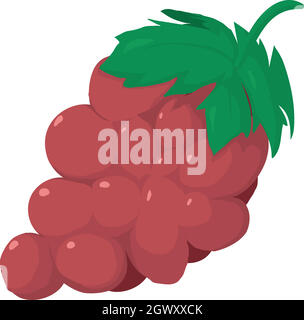 Vector cartoon grape fruit with leaf icon in comic style. Wine sign ...
