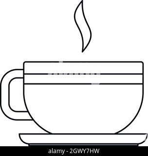 Tea cup with saucer icon outline black color vector illustration flat ...