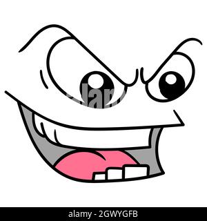 Cartoon grumble face, vector emoji with angry eyes and open mouth ...