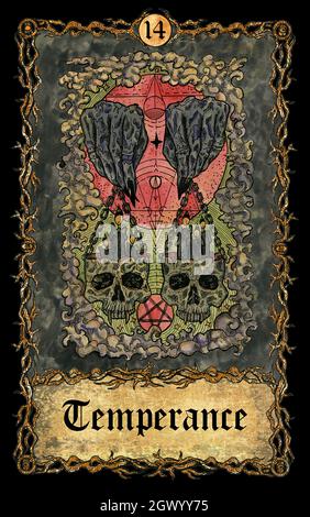 Devil. Major Arcana tarot card with skull over antique background. Mystic art, Halloween ...