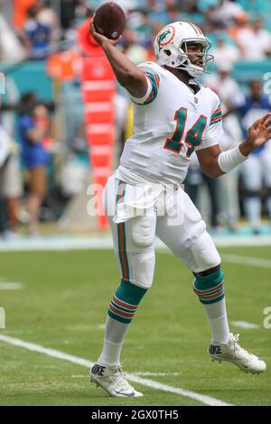Miami Dolphins quarterback Jacoby Brissett (14) during an NFL football ...