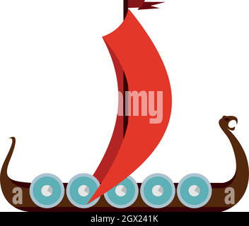 Viking ship. Medieval military boat with sails Vintage Vector ...