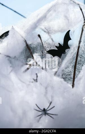Halloween paper decorations on grey wooden background. Halloween ...