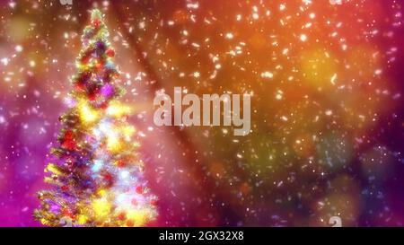 beautified christmas pine tree on colorful backdrop with empty space ...
