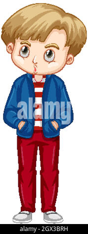 A boy wearing jacket cartoon character sticker illustration Stock ...
