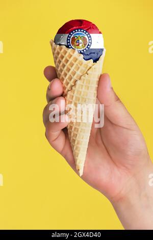 Isolated flag of the US state of Missouri is flying in the wind, 3d ...