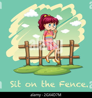 English idiom he's sitting on the fence template illustration Stock ...