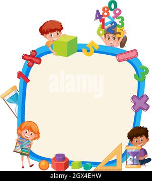 Empty board with school kids and math objects illustration Stock Vector ...