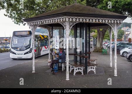 Victorian cast iron bus shelters at St Peter Port bus station, Guernsey ...