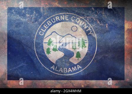 Top view of county of Cleburne, Alabama flag, USA no flagpole. Plane ...
