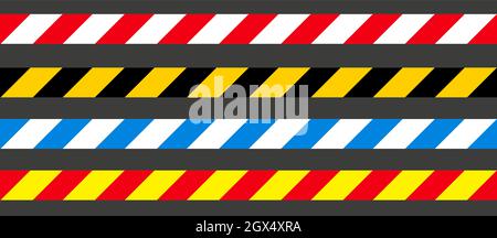 Red and white caution tapes, seamless borders set on white Stock Vector ...